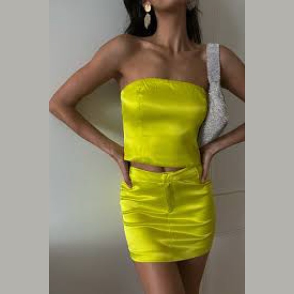 Meshki | Tops | Meshki Lime Green Satin Tube Top Sleeveless Crop Top ...